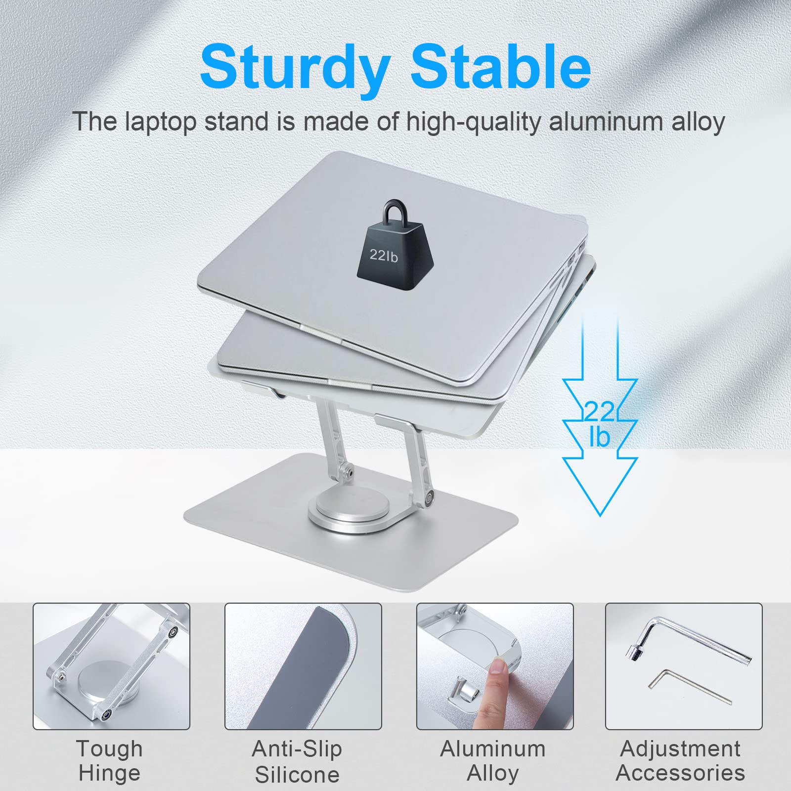 Laptop Stand 360 Swivel Adjustable - Portable Foldable Ergonomic Aluminum Laptops Holder for Office Work from Home Gifts Compatible with 10 to 17 Inch All MacBook Pro Lenovo HP Notebook Computer