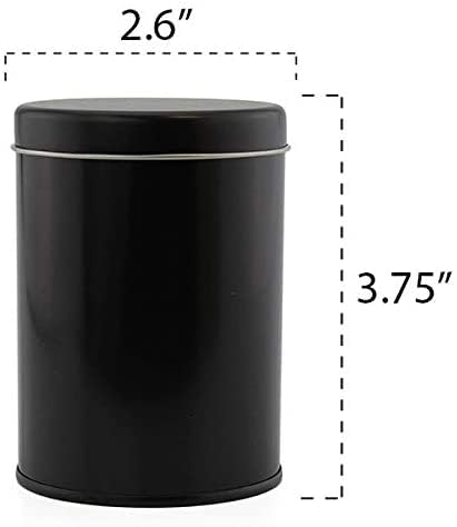 Double Seal Tea Canisters (6-Pack); Black Metal Round Tea Tins w/ Interior Molded Plastic Seal