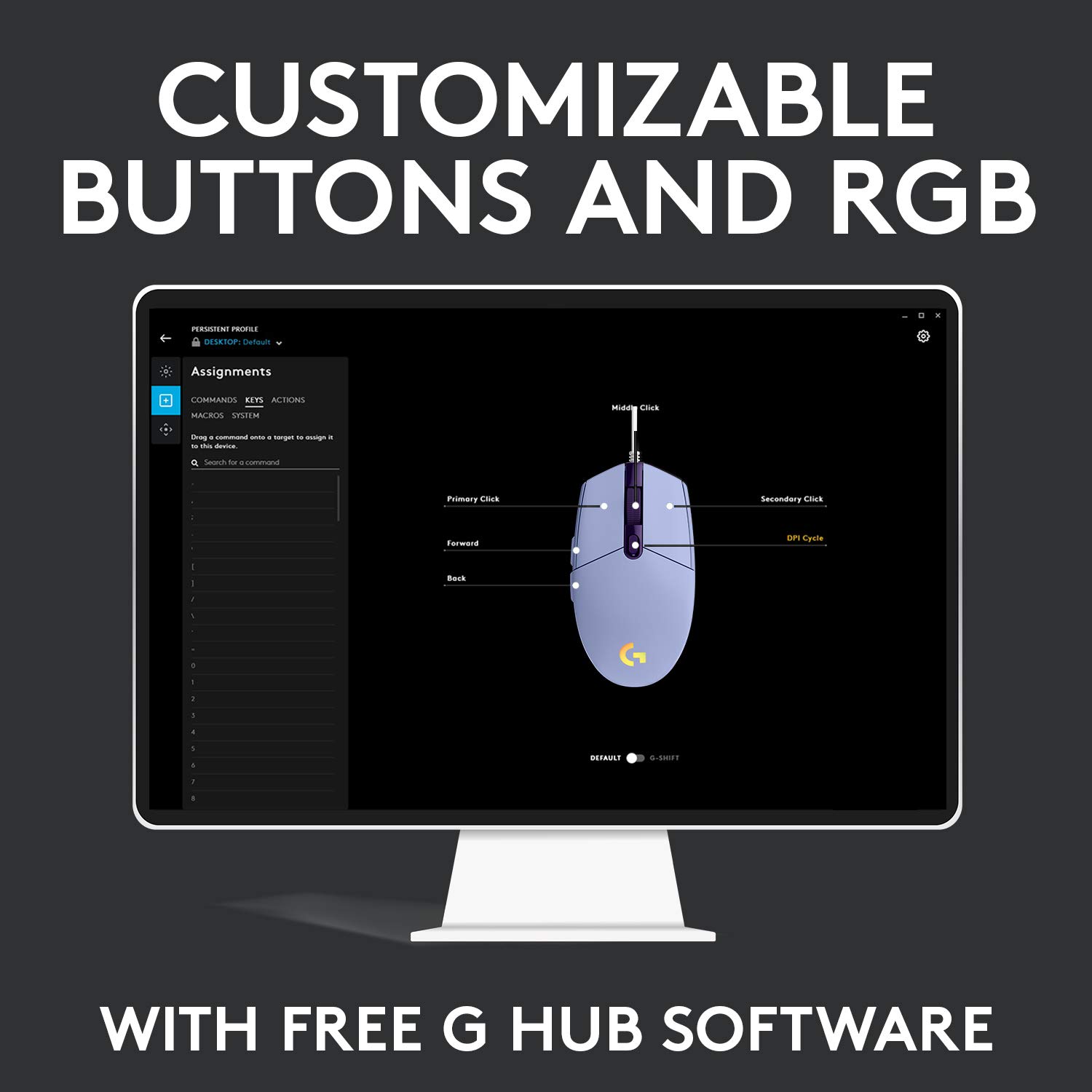 Logitech G203 Wired Gaming Mouse, 8,000 DPI, Rainbow Optical Effect LIGHTSYNC RGB, 6 Programmable Buttons, On-Board Memory, Screen Mapping, PC/Mac Computer and Laptop Compatible - Lilac