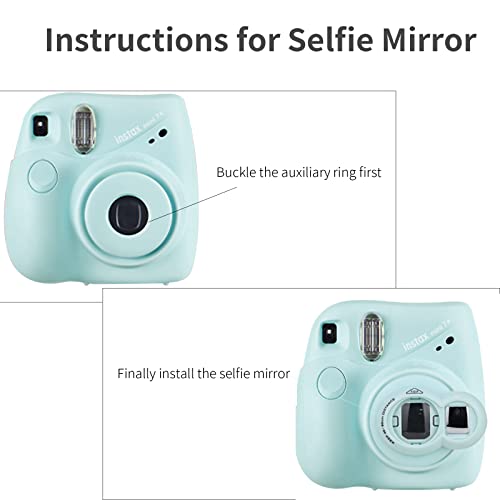CAIYOULE Clear Case for Fujifilm Instax Mini 7+ Plus Camera Case Protective Case with Back Photo Storage Pocket, Selfie Mirror, Stickers and Adjustable Shoulder Strap