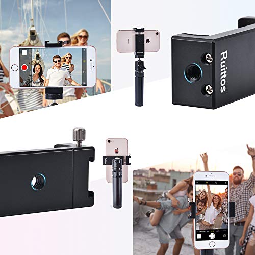 Ruittos Metal Phone Tripod Mount with Remote, Smartphone Tripod Holder and Bluetooth Camera ShutterCell Phone Clip with Hot-Shoe Mount, Compatible with iPhone 13 Pro Max 12 11 X 8 7 Samsung LG Huawei