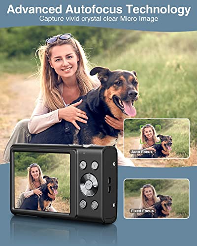 Aitatty Digital Camera, Photo Camera 44MP 2.7K Vlogging Camera with 32GB Card, Auto Focus 2.4 Point and Shoot Camera with16X Digital Zoom, Compact Mini Camera for Teens Students Boys Girls Seniors
