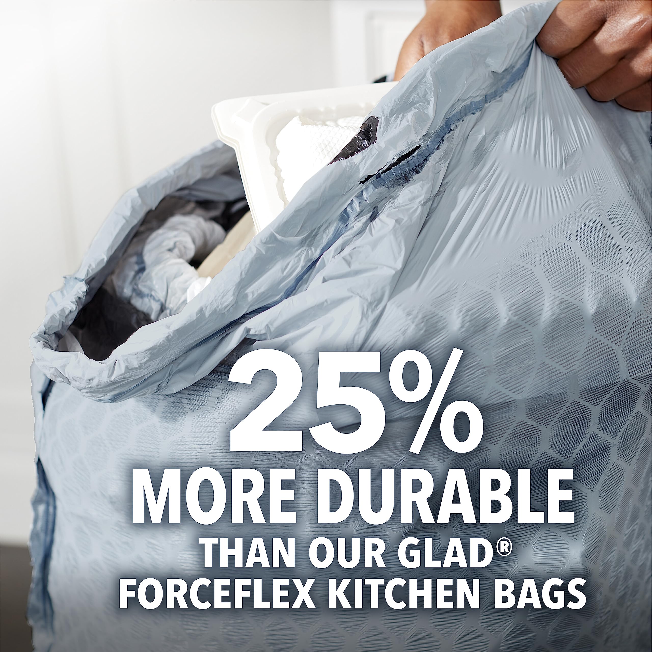 GLAD ForceFlexPlus Tall Kitchen Drawstring Trash Bags with Clorox, 13 Gallon White Trash Bag for Kitchen, Mountain Air Scent, 90 Count