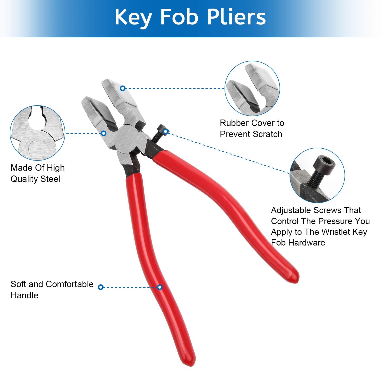 Key Fob Hardware, 40 Pcs 1Inch 25mm 5 Colors Key Fob Hardware Kit Keychain Hardware Pliers Attach Rubber Tips for Wristlet Keychain, Key Lanyard and Key Chain Making Hardware Supplies Install