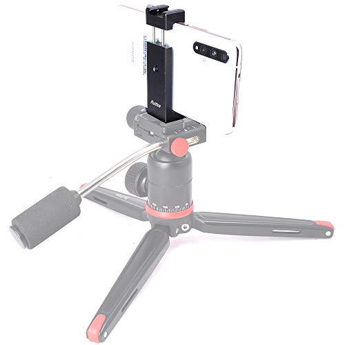 Ruittos Metal Phone Tripod Mount with Remote, Smartphone Tripod Holder and Bluetooth Camera ShutterCell Phone Clip with Hot-Shoe Mount, Compatible with iPhone 13 Pro Max 12 11 X 8 7 Samsung LG Huawei