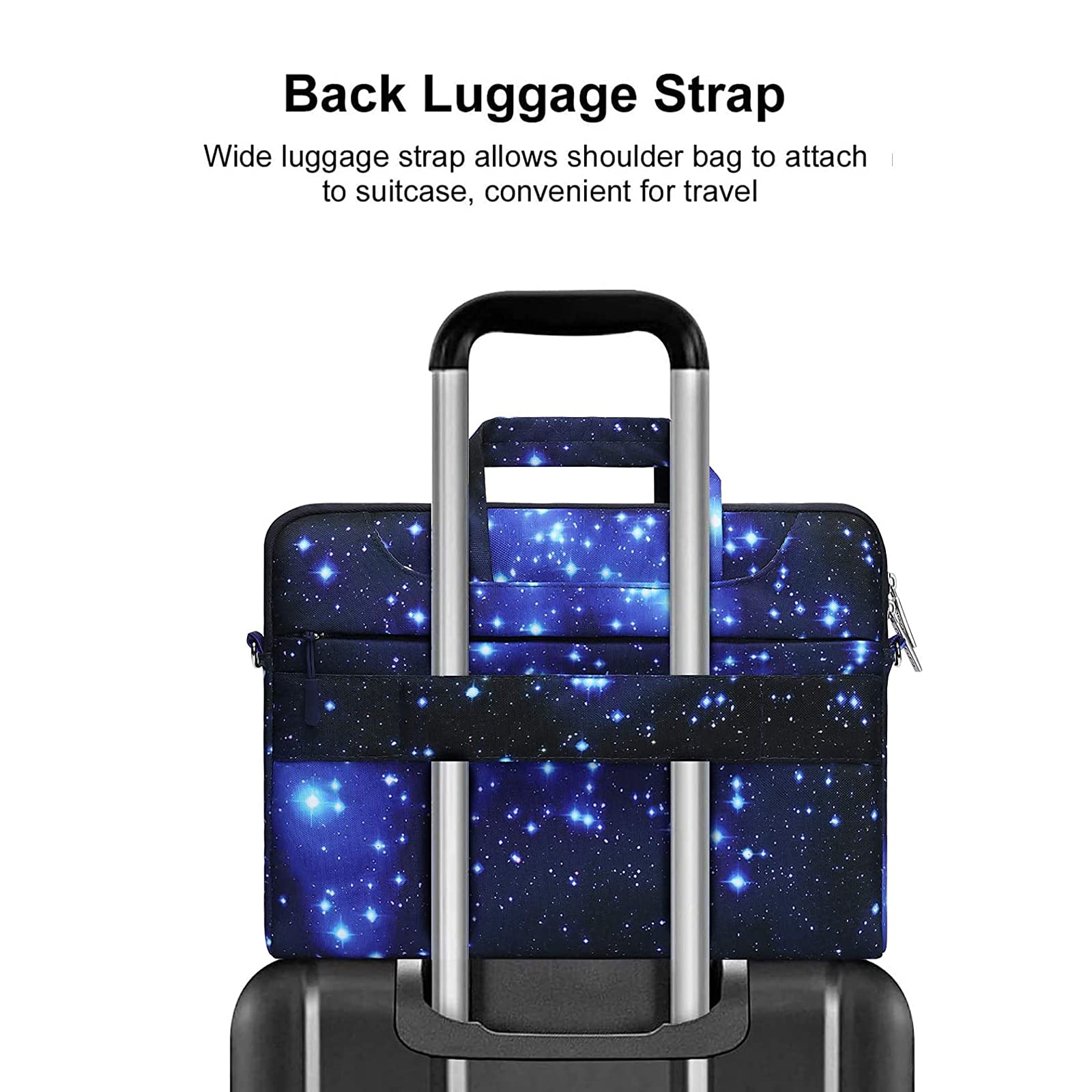 MOSISO Laptop Shoulder Bag Compatible with MacBook Air/Pro,13-13.3 inch Notebook,Compatible with MacBook Pro 14 inch 2023-2021 A2779 M2 A2442 M1,Starry Night Carrying Sleeve Case with Belt, Black