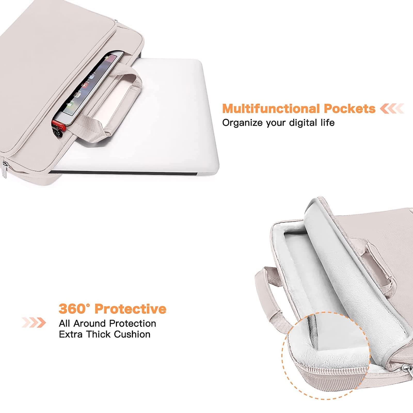 MOSISO 360 Protective Laptop Shoulder Bag Compatible with MacBook Air 15 inch M2 A2941 2023/Pro 16 inch M3 M2 M1 2023-2019, 15-15.6 inch Notebook,Matching Color Sleeve with Belt, Stone Gray