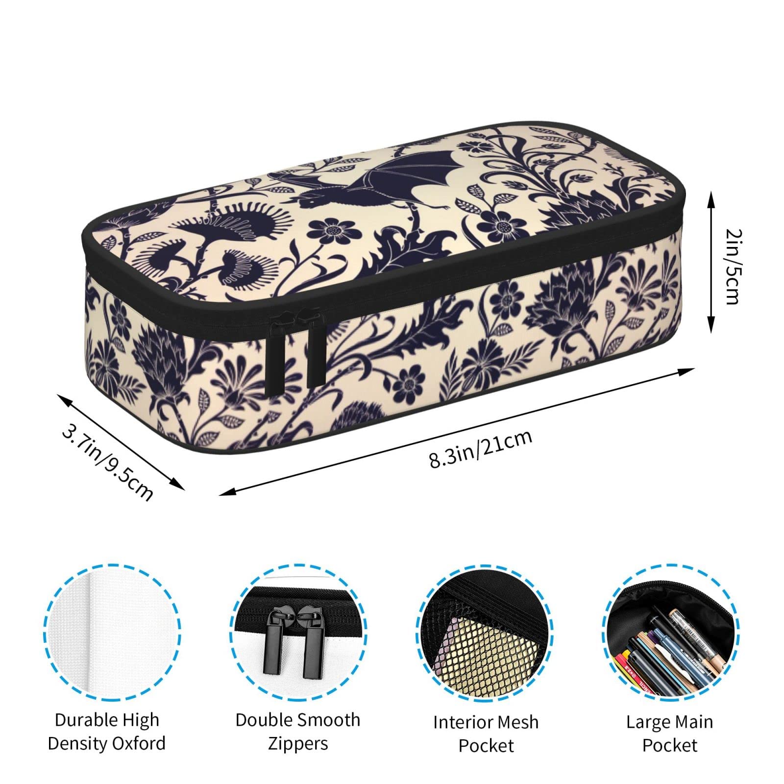 Gocerktr Bat Flower Pencil Case Large Capacity Pen Case Double Zippers Pen Bag Office Stationery Bag Cosmetic Bag with Compartments