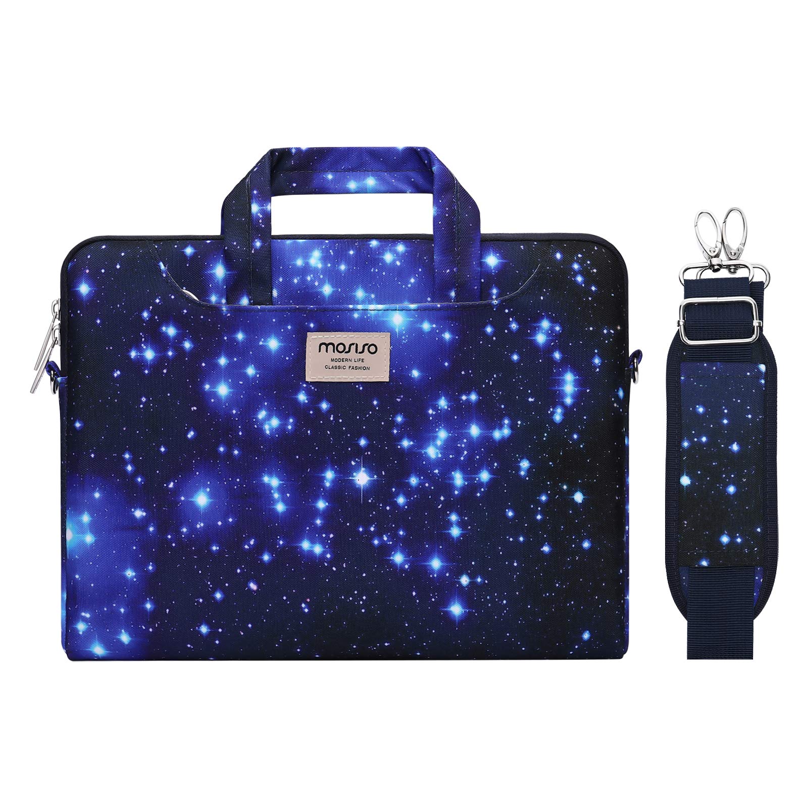 MOSISO Laptop Shoulder Bag Compatible with MacBook Air/Pro,13-13.3 inch Notebook,Compatible with MacBook Pro 14 inch 2023-2021 A2779 M2 A2442 M1,Starry Night Carrying Sleeve Case with Belt, Black