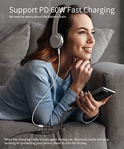 USB C Splitter, Dual USB C Headphones and Charger Adapter with PD 60W Fast Charging for Pixel 3 4 5 6 7 XL,Samsung Galaxy S23 S22 S21 S21+ Note 20/Note 10/10+ and More