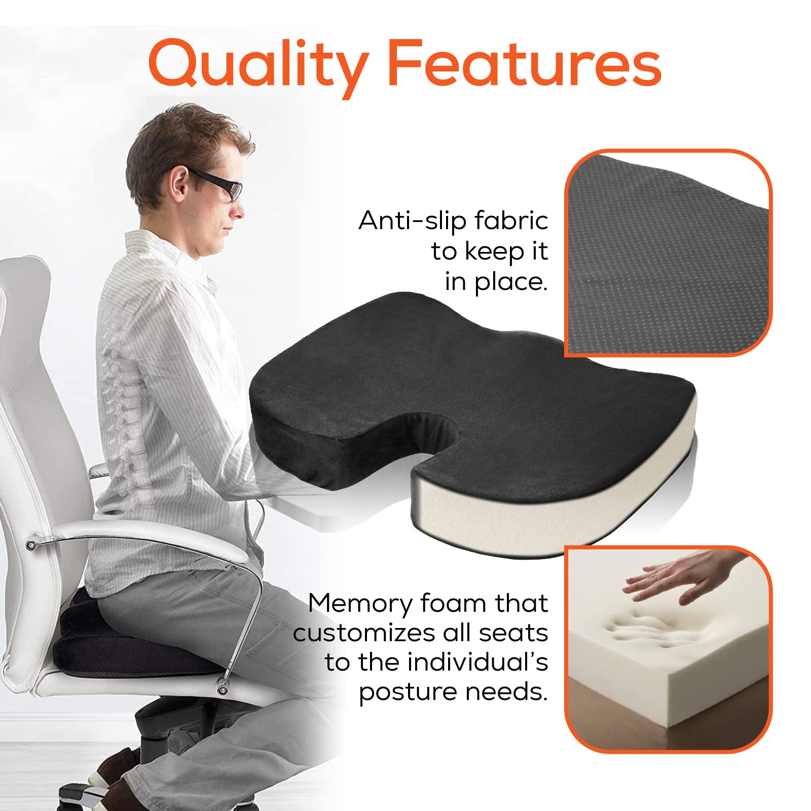 Trobo Seat Cushion, Car Pillow for Driving Seat to Improve Sciatica, Coccyx, Hip and Tailbone Pain, Ergonomic Memory Foam Chair Pad for Lower Back Pain Relief, Perfect for Long Trips, Home & Office