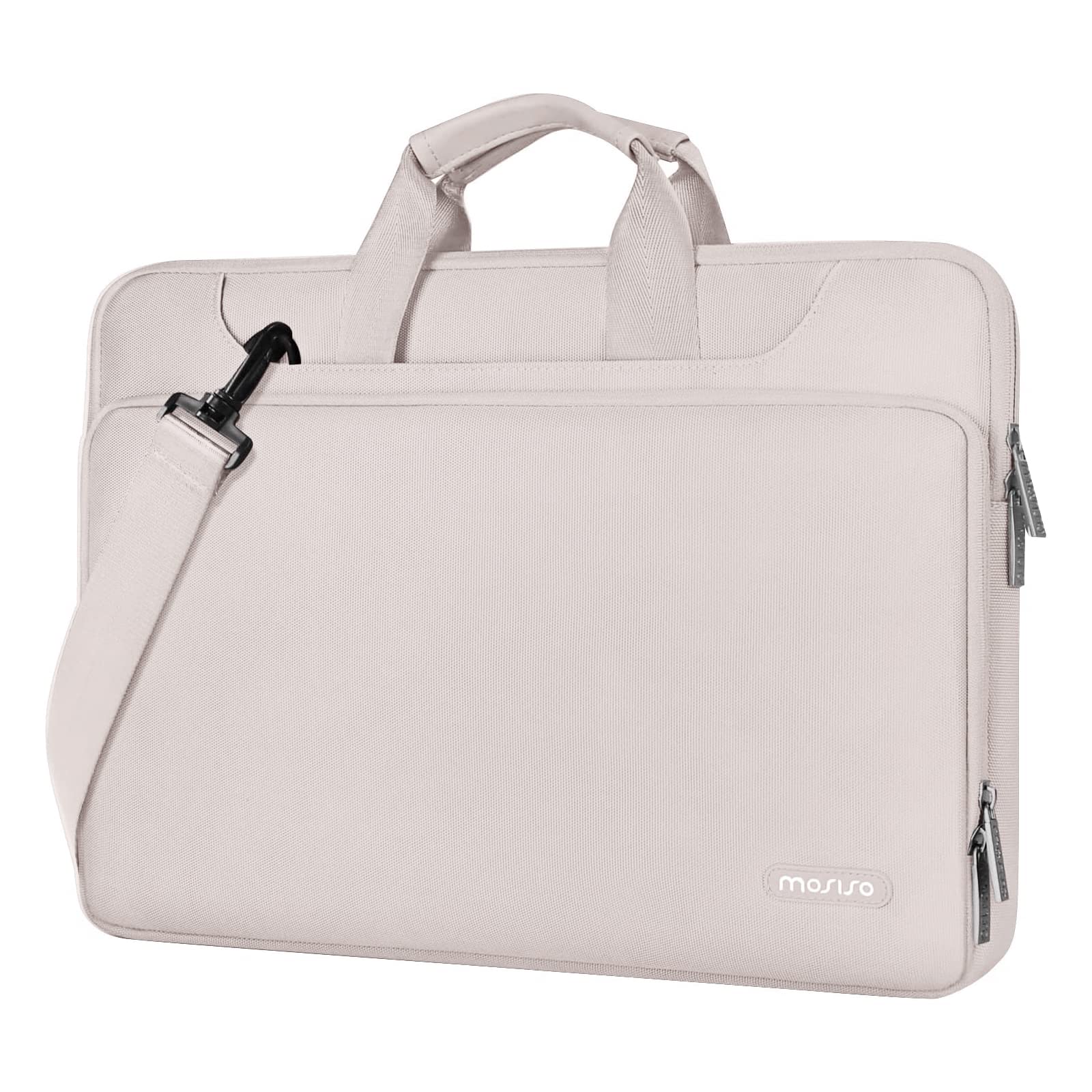 MOSISO 360 Protective Laptop Shoulder Bag Compatible with MacBook Air 15 inch M2 A2941 2023/Pro 16 inch M3 M2 M1 2023-2019, 15-15.6 inch Notebook,Matching Color Sleeve with Belt, Stone Gray