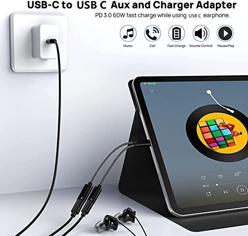 USB C Splitter, Dual USB C Headphones and Charger Adapter with PD 60W Fast Charging for Pixel 3 4 5 6 7 XL,Samsung Galaxy S23 S22 S21 S21+ Note 20/Note 10/10+ and More