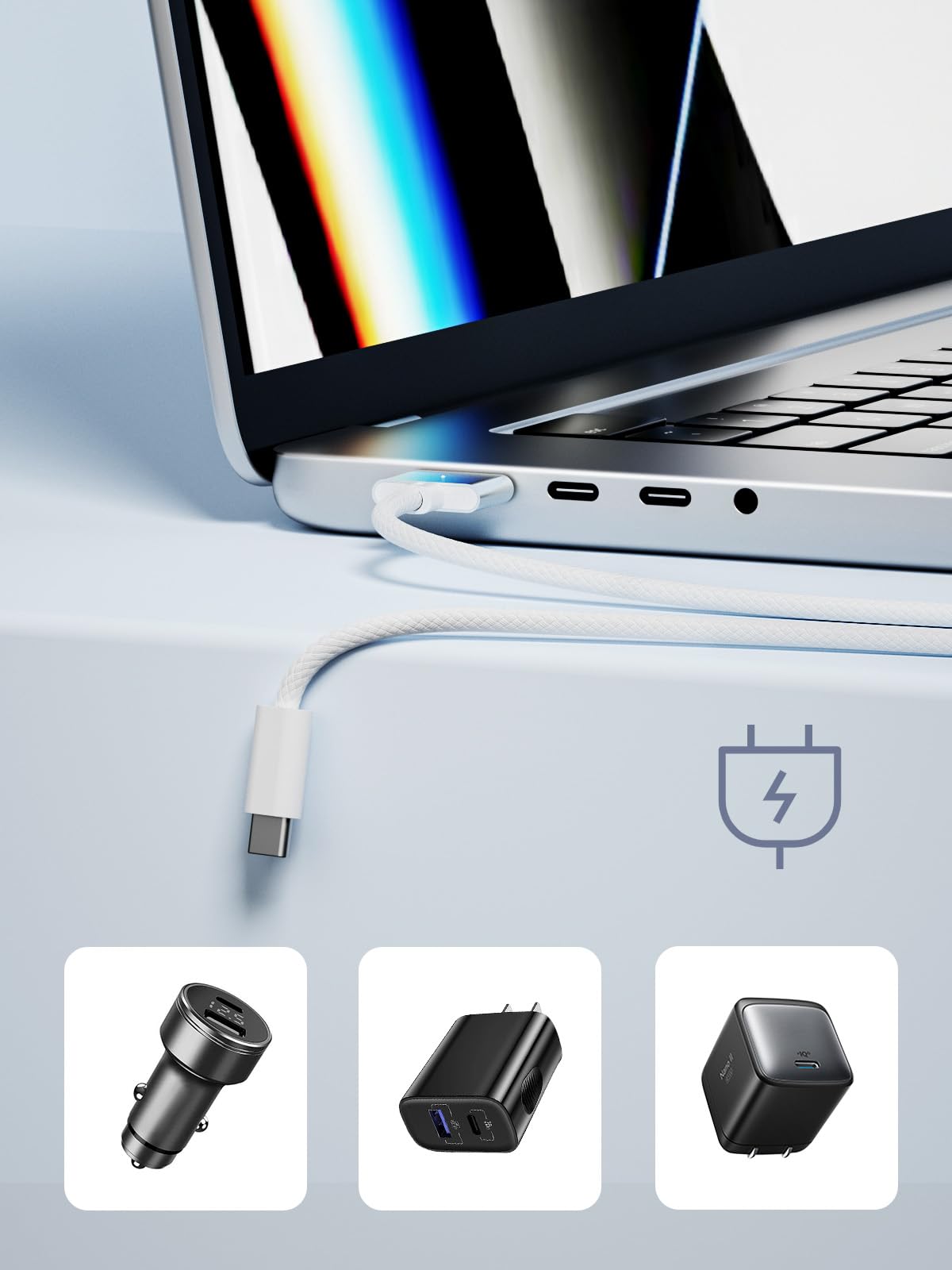 140W USB-C to Magnetic 3 Cable, Compatible with MacBook Pro 2021 M1 Pro & Max Chip 14" 16", MacBook Air 2022 2023 M2, MacBook Pro 2023 M2 Pro & Max Chip 14" 16", Safe 3 Cable for MacBook - 6.6ft