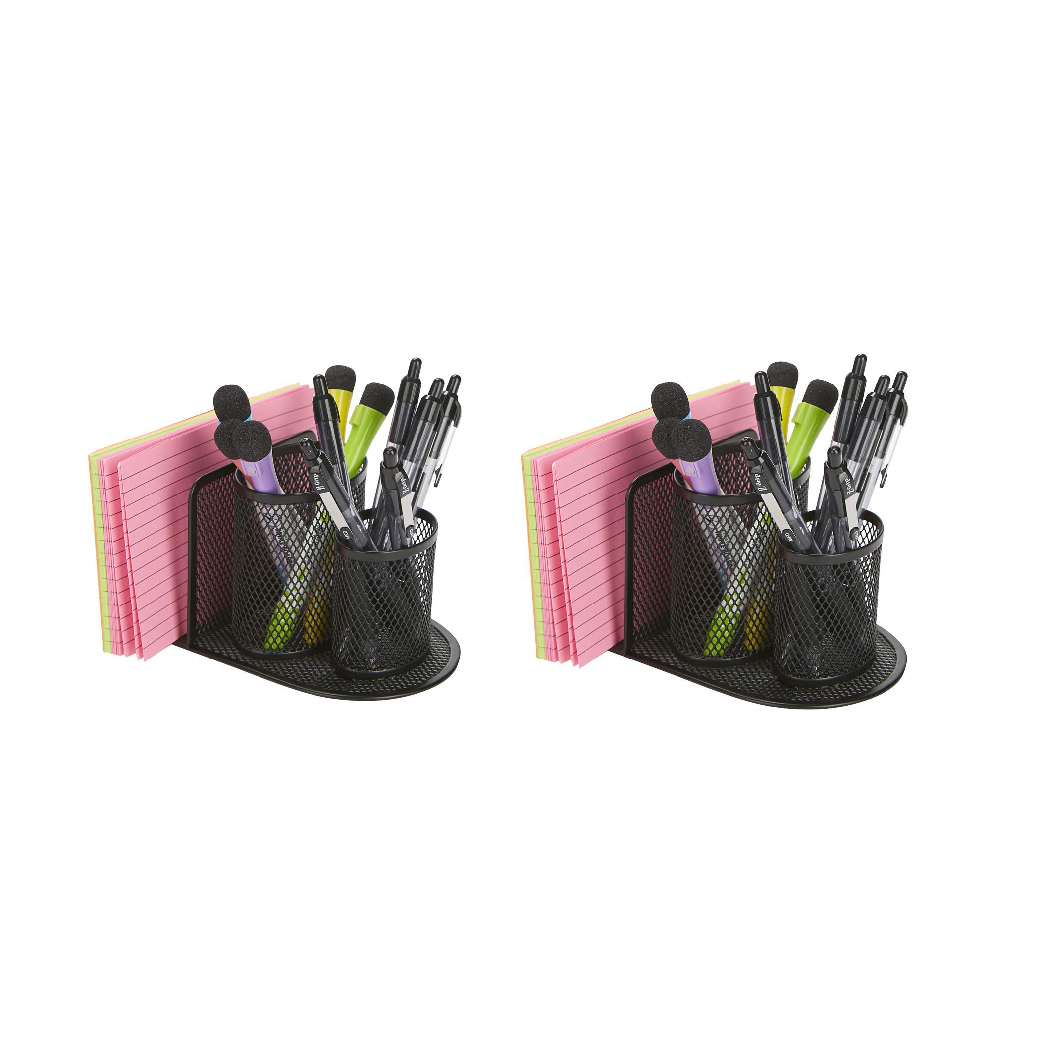 Mind Reader CIRORG2-BLK 2 Pc Mesh Cup, Pen, Pencil, Paperclip, Thumbtack Holder, Office Supplies Storage Organizer, Sticky Notes, Index Cards, Black 2 Slot