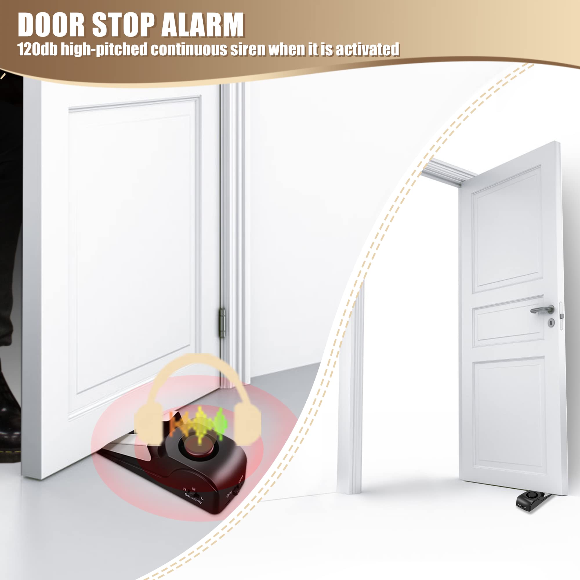 AceMining Portable Door Lock & 2 Pack Black Door Stop Alarm