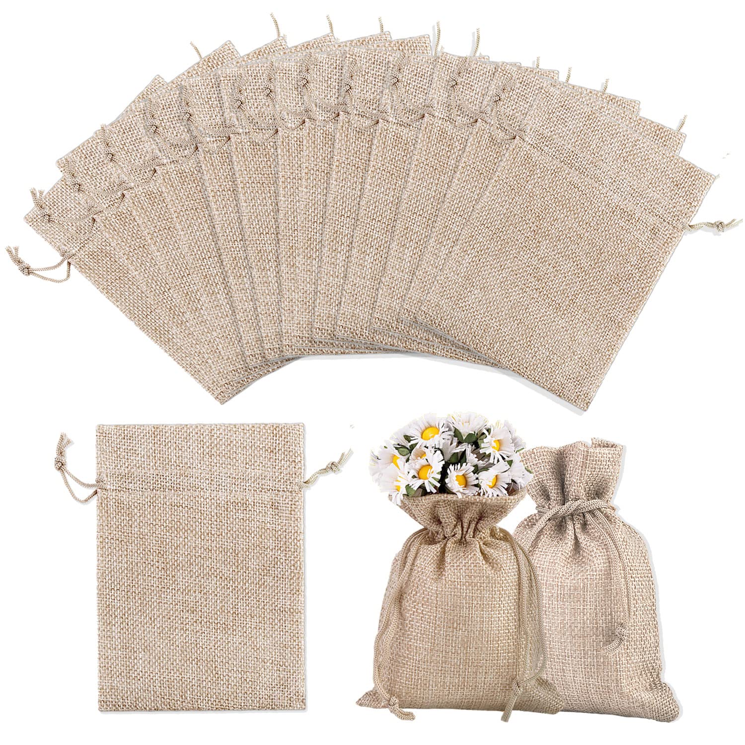 Gudotra 100 Pcs Burlap Bags with Drawstring 4 x 5.5 Inch Small Gift Bags Wedding Favors Birthday Christmas Thanksgiving Party Art and DIY Craft Burlap Sack Jewelry Pouches