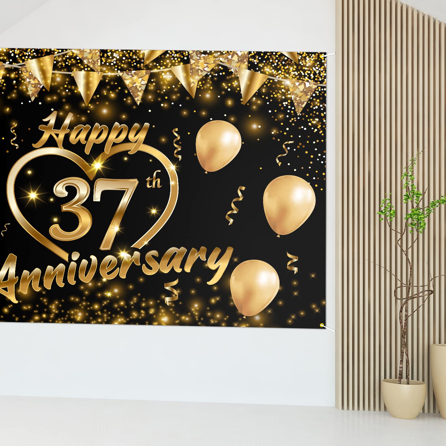 Happy 43rd Anniversary Backdrop Banner Decor Black Gold β Glitter Love Heart Happy 43 Years Wedding Anniversary Party 3.9 x 5.9 ft