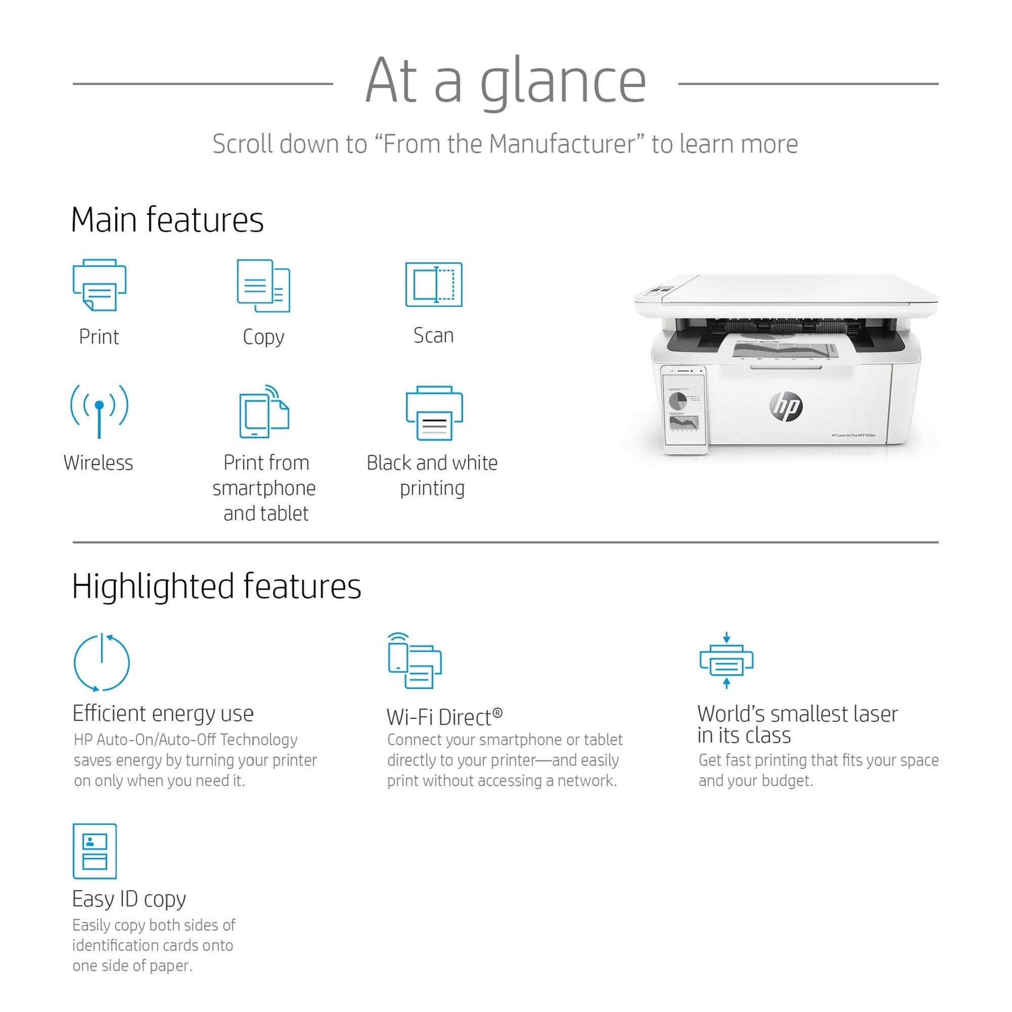 Imprimante Multifonction HP LaserJet Pro M28w (Renewed)