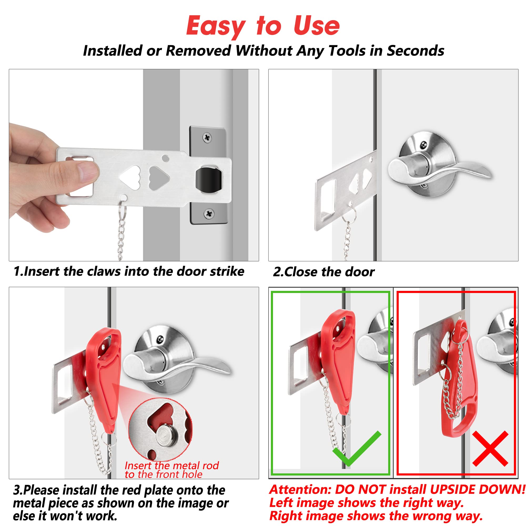 AceMining Portable Door Lock & 2 Pack Black Door Stop Alarm