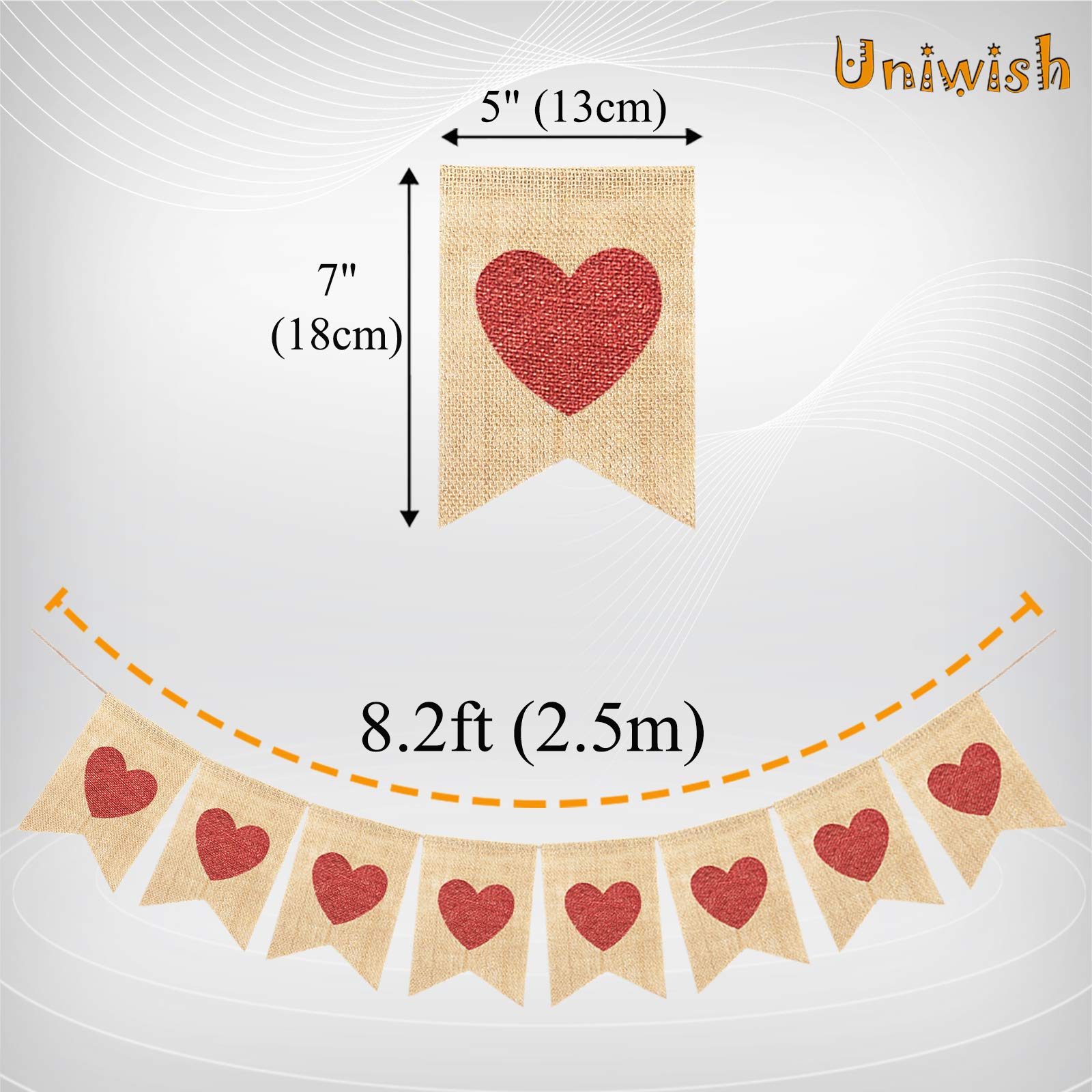 Uniwish Red Heart Banner Valentine’s Day Decorations Rustic Wedding Engagement Photo Props Love Garland Hearts Hanging Ornament Valentines Home Decor