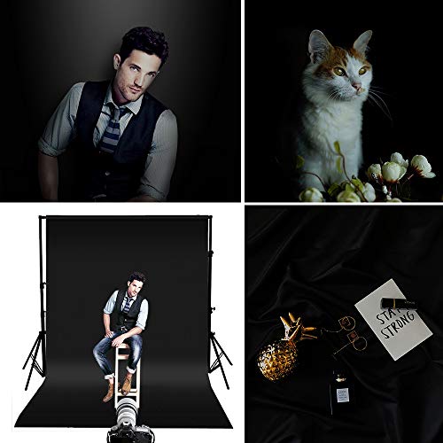 Hemmotop 5 x 6.5 ft Black Backdrop Background for Photography,100% Pure Muslin Collapsible Backdrop Background Screen for Photo Video Studio