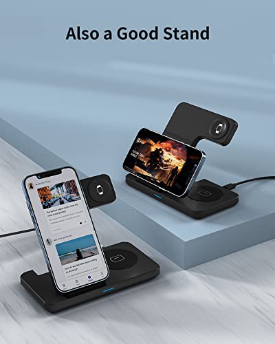 JoyGeek Foldable 3-in-1 Wireless Charger - Charging Dock for Apple, Wireless Charger Station for iPhone 14/13/12/11 Pro, Pro Max, Plus, Mini/SE/X/8, iWatch Ultra/8/7/6/SE/3, AirPods Pro/Pro2/2/3