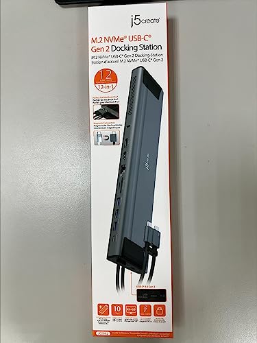 j5create USB C Dual 4K 60Hz Display Docking Station (12-in-1), Built-in M.2 SSD Slot, HDMI, DisplayPort, 10Gbps USB-A, Card Reader, PD 100W, Ethernet, for 2021 MacBook Pro (JCD552)