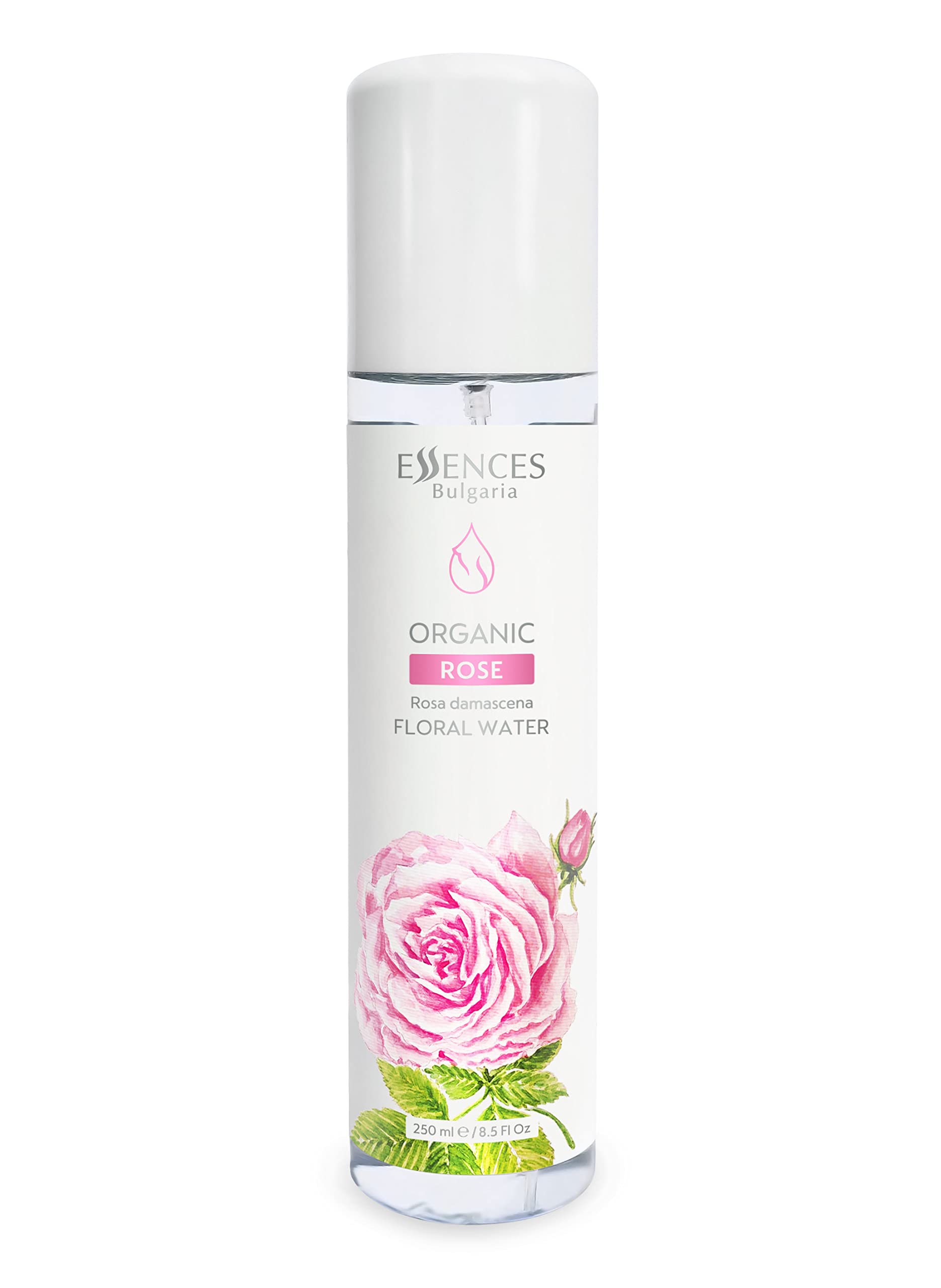 Essences Bulgaria | Organic Rose Floral Water 8.5 Fl Oz | 250ml | Rosa damascena | 100% Pure and Natural | Anti-Age Refreshing Beauty Mist | Alcohol-Free | Makeup Remover | Hydrating | Vegan