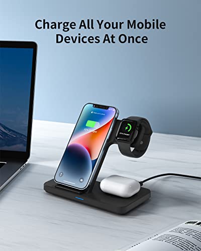 JoyGeek Foldable 3-in-1 Wireless Charger - Charging Dock for Apple, Wireless Charger Station for iPhone 14/13/12/11 Pro, Pro Max, Plus, Mini/SE/X/8, iWatch Ultra/8/7/6/SE/3, AirPods Pro/Pro2/2/3