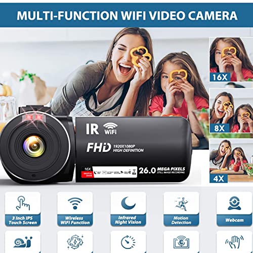 BATIVE Digital Camera,Lightweight and Compact Video Camera,Full HD 1080P,16X Digital Zoom and 3.0 Inch IPS Touch Screen, 270° Rotatable,for Beginners, Teens, Childs