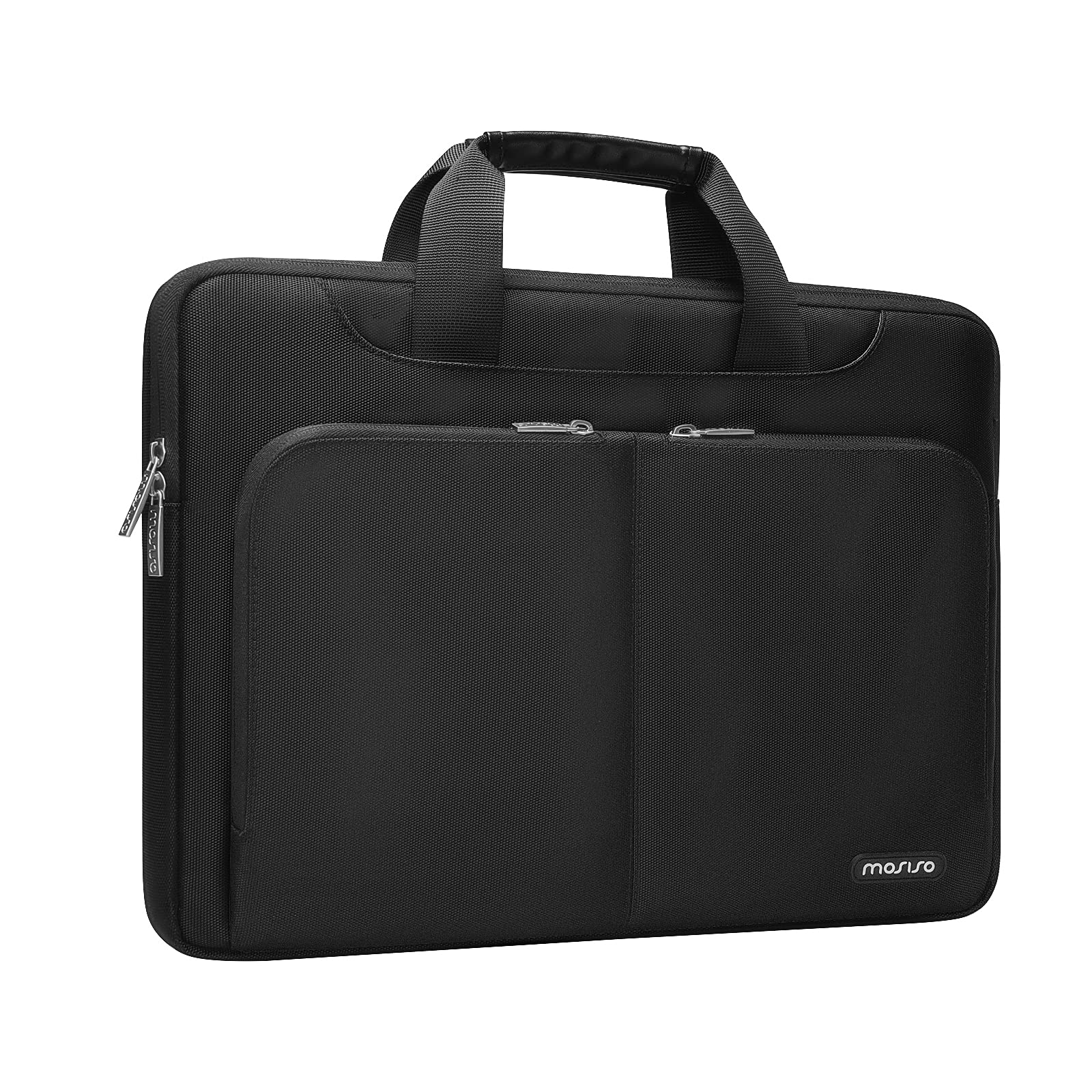 MOSISO 360 Protective Laptop Shoulder Bag Compatible with MacBook Air 15 M2 A2941 2023/Pro 16 2023-2019 A2780 A2485 A2141, 15-15.6 inch Notebook with 2 Same Front Organizer Pockets & Belt, Black