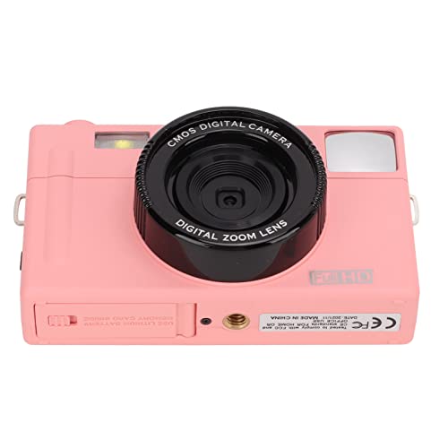PUSOKEI Micro Single Camera, 1080P FHD Micro Single Camera with 3.0 Inch LCD Display, Portable Mirrorless Camera 16X Digital Zoom 24MP Built in Microphone(Pink)