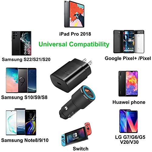 Samsung 25W Super Fast Charger Kit,PD USB C Charger Fast Charging Block/Car Adapter with 2X C to C Cord(5ft) for Samsung Galaxy S23/S22/S21/S20/Plus/Ultra/Note 20/Z Fold 3