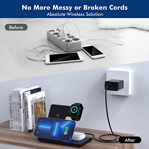 UUTO Wireless Charger, 3 in 1 Foldable Qi Wireless Charging Station for iPhone 14/13/13 Pro/13 Pro Max/Mini/12 11 Series/X/XS/XR/XS Max/8/8 Plus/SE 2, AirPods 3/2/Pro, iWatch Series 8/7/6/SE/5/4/3/2