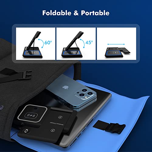 UUTO Wireless Charger, 3 in 1 Foldable Qi Wireless Charging Station for iPhone 14/13/13 Pro/13 Pro Max/Mini/12 11 Series/X/XS/XR/XS Max/8/8 Plus/SE 2, AirPods 3/2/Pro, iWatch Series 8/7/6/SE/5/4/3/2
