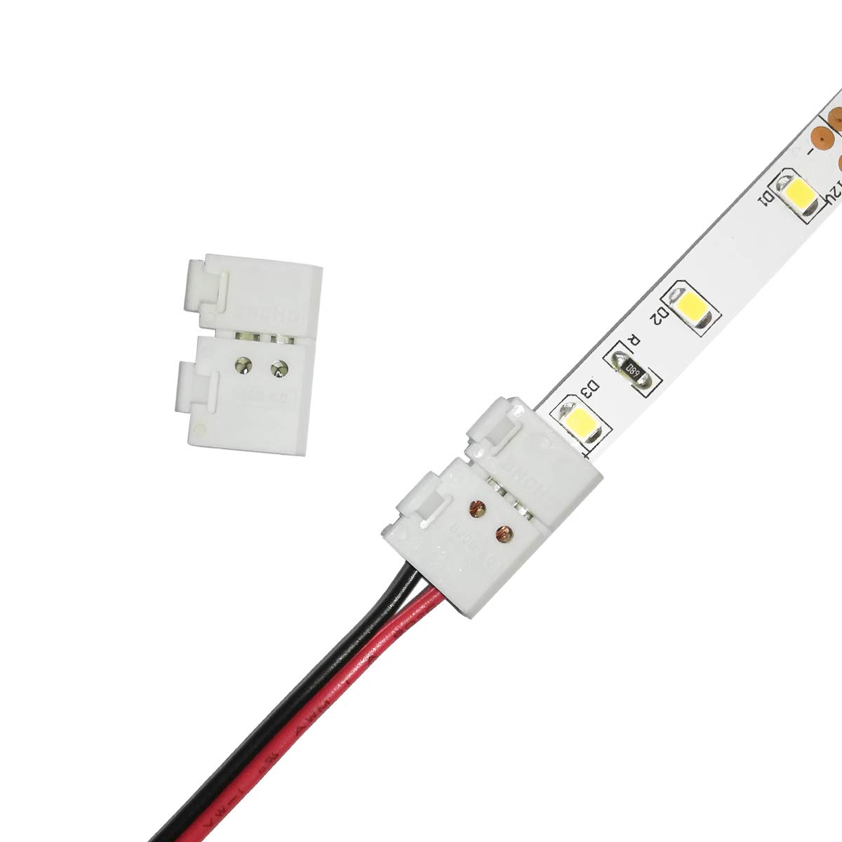 Biantie La 3528 2835 2 Pin 8mm LED Strip Connector Unwired Clips - DIY Strip to Wire Quick Solderless Connection for 12v 24v Single Color Led Strip Lights (Pack of 10)