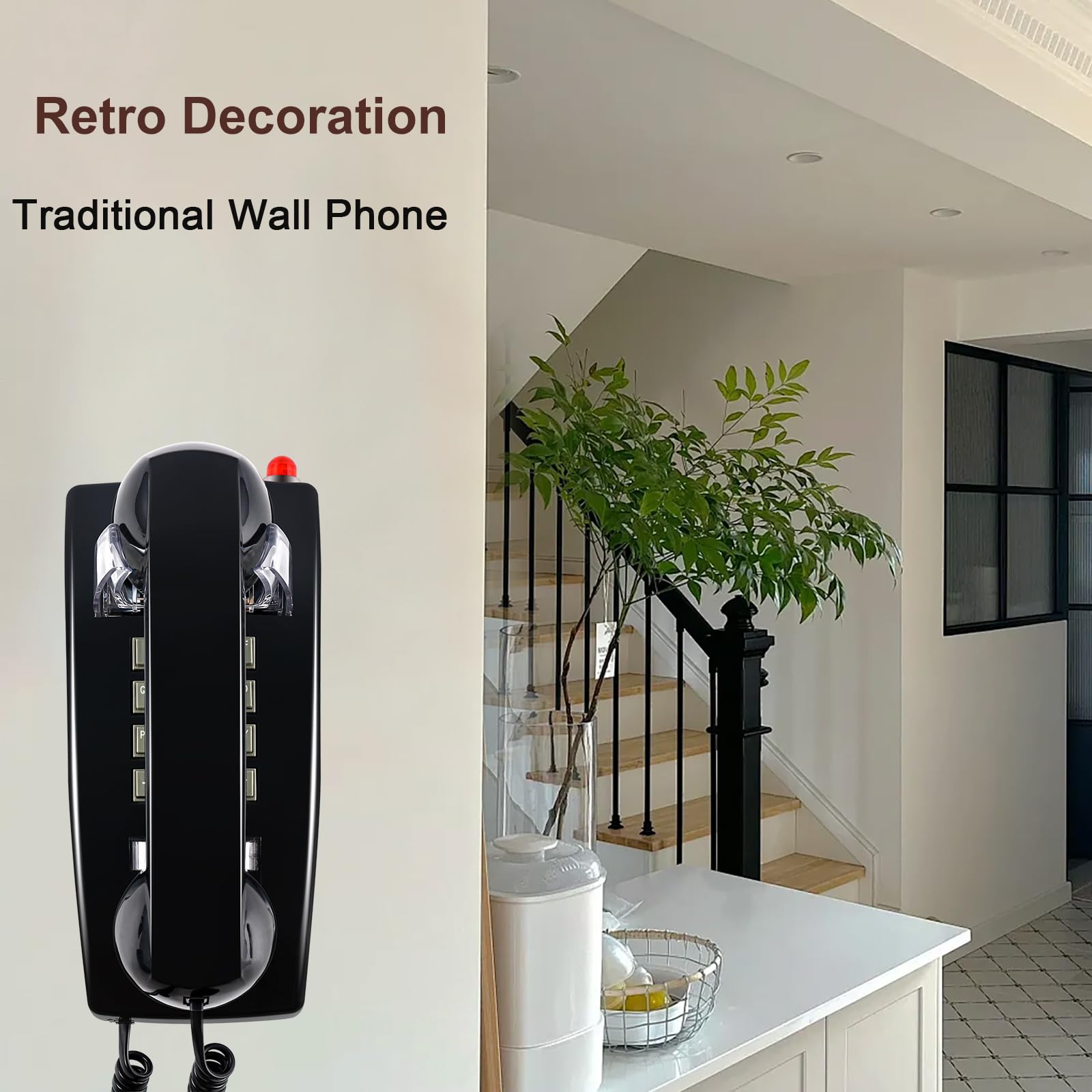 Classic Wall Phone for Landline with Mechanical Ringing, Single Line 2554 Wall Telephone with Indicator, Retro Wall Mounted Phone Waterproof, Old Wall Mount Phone for Kitchen,Home, Black