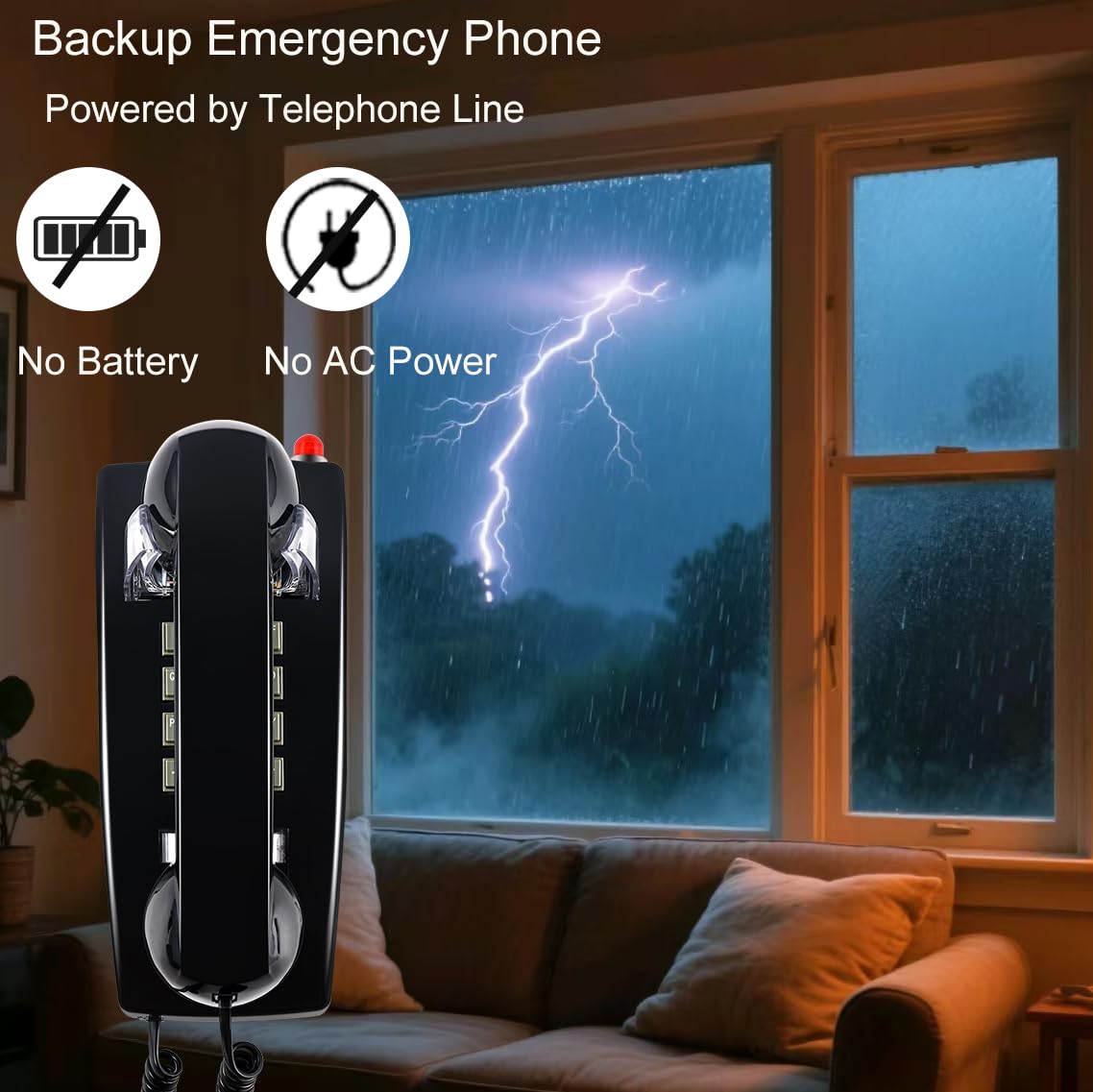 Classic Wall Phone for Landline with Mechanical Ringing, Single Line 2554 Wall Telephone with Indicator, Retro Wall Mounted Phone Waterproof, Old Wall Mount Phone for Kitchen,Home, Black