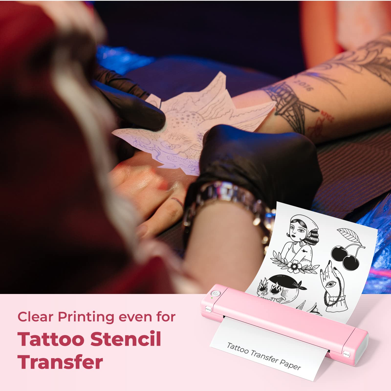 Portable Printers Wireless for Travel - Bluetooth Thermal Mobile Printer Support 8.5" X 11" Letter Size Thermal Paper, On the Go Inkless Portable Bluetooth Printer for Laptop, Phone and Ipad - Pink