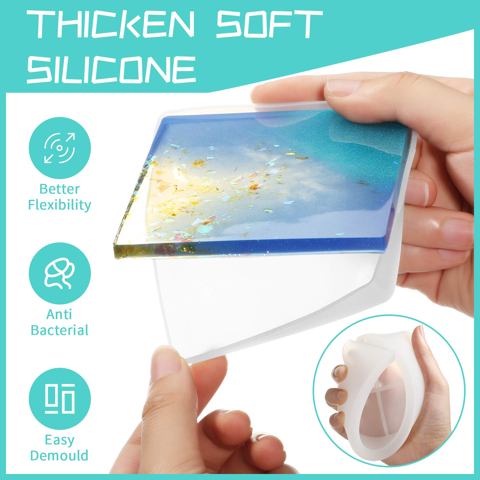 12 Pcs Resin Molds Set Silicone Epoxy Coaster Mold Storage Box Mold in Rectangle Round Silicone Casting Mold for Halloween DIY Art Craft Cup Mat
