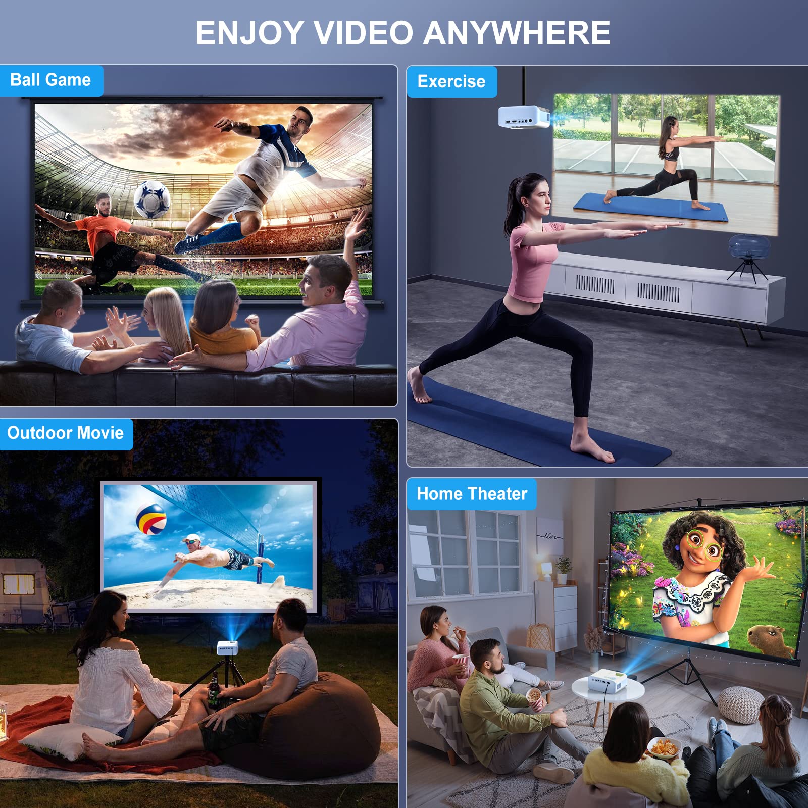 Mini Projector, Native 1080P Full HD 9000L SOPYOU Movie Outdoor Projector 4K Supported, Video Mini Portable Projector for HDMI, USB, Laptop, TV Stick, PS5, iOS & Android, U Disk