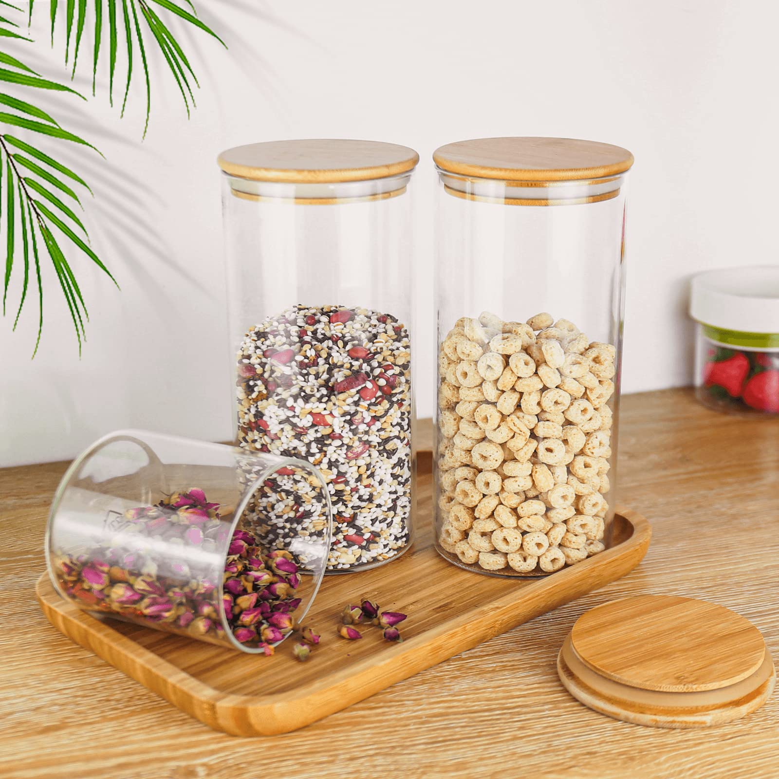 Food Storage Jar, 18.6 FL OZ (550 ML), [Thickened Version] 77L Glass Food Storage Jar with Airtight Seal Bamboo Lid - Modern Design Clear Food Storage Canister for Serving Tea, Coffee, Spice and More