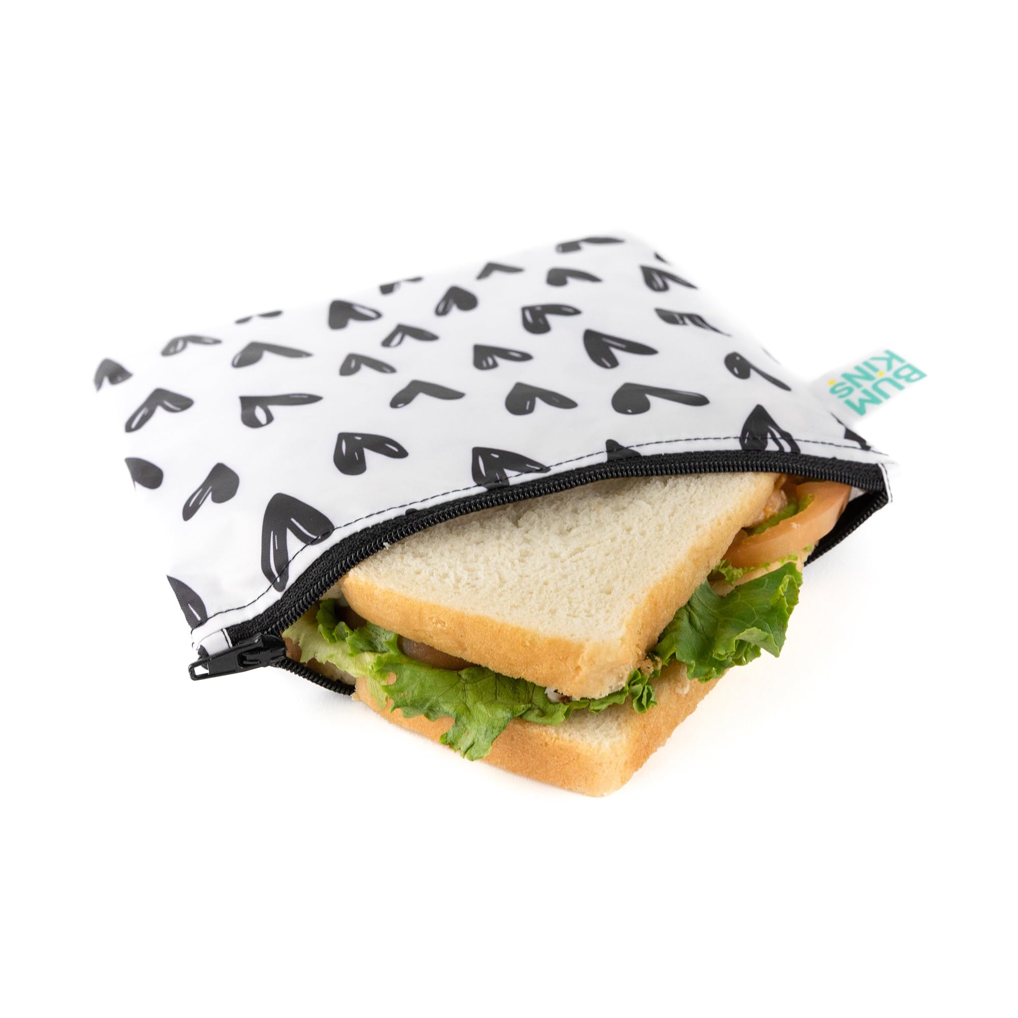Bumkins Sandwich Bag / Snack Bag, Reusable Fabric, Washable, Food Safe, BPA Free, 7x7 - Hearts & XOXO (Pack of 2)