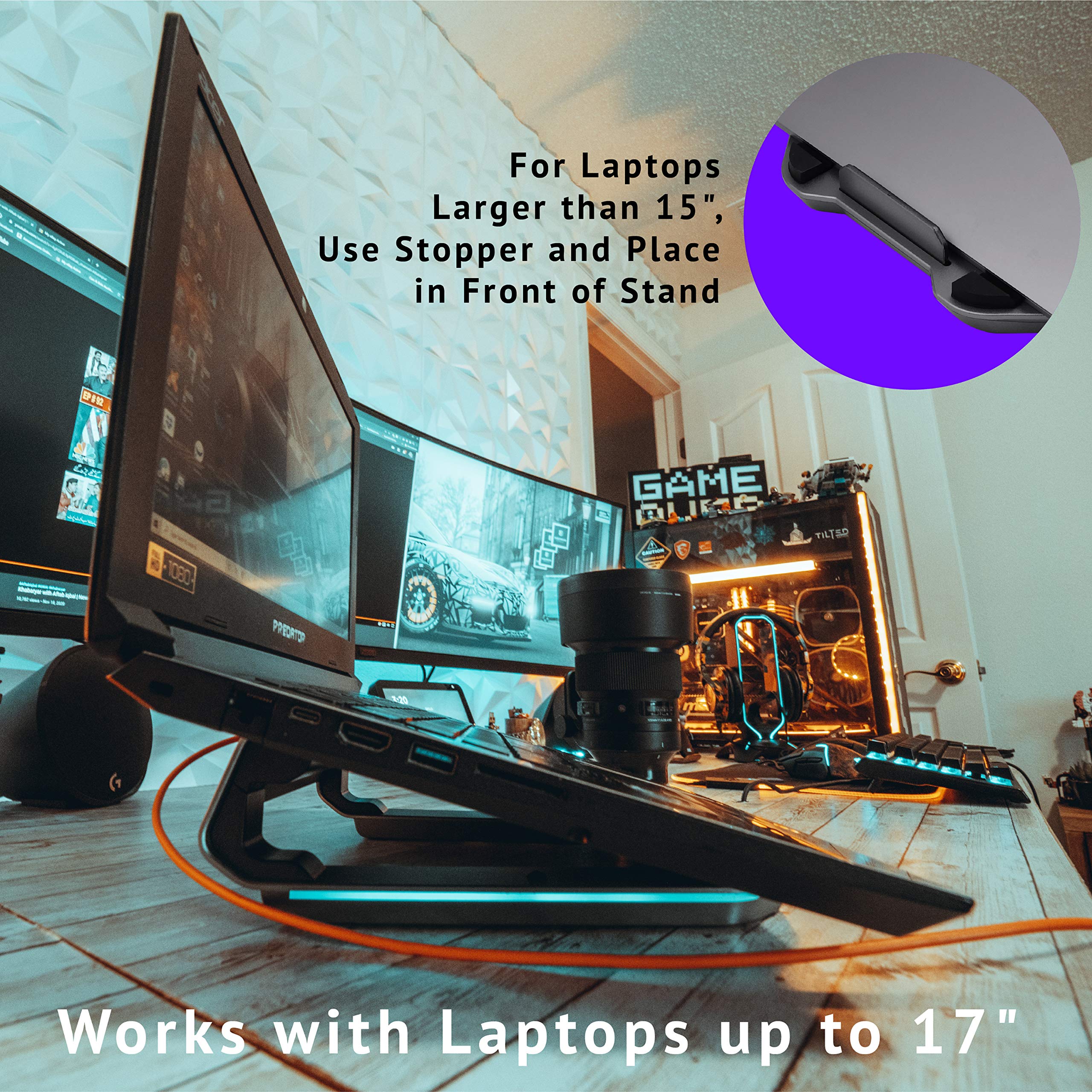 Tilted Nation RGB Gaming Laptop Stand with USB Ports - Sleek Laptop Riser with (4 USB 3.0 Ports and 10 RGB Modes) - Aluminum Laptop Stand for Desk That Improves Cooling and Posture