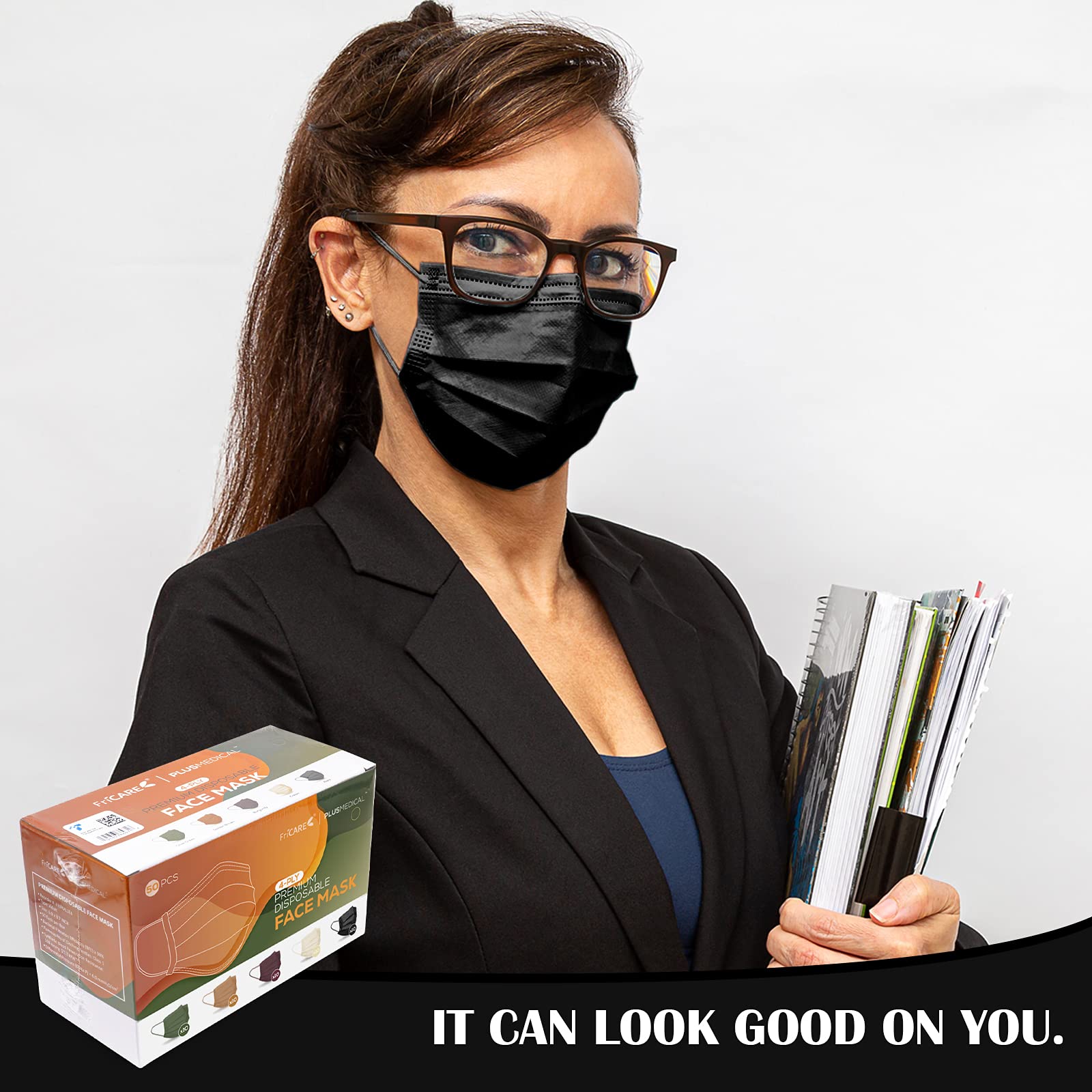 FriCARE Disposable Individually Wrapped Face Masks 4 Ply 50PCS, Colorful Breathable Safety Mask for Adults Women Man