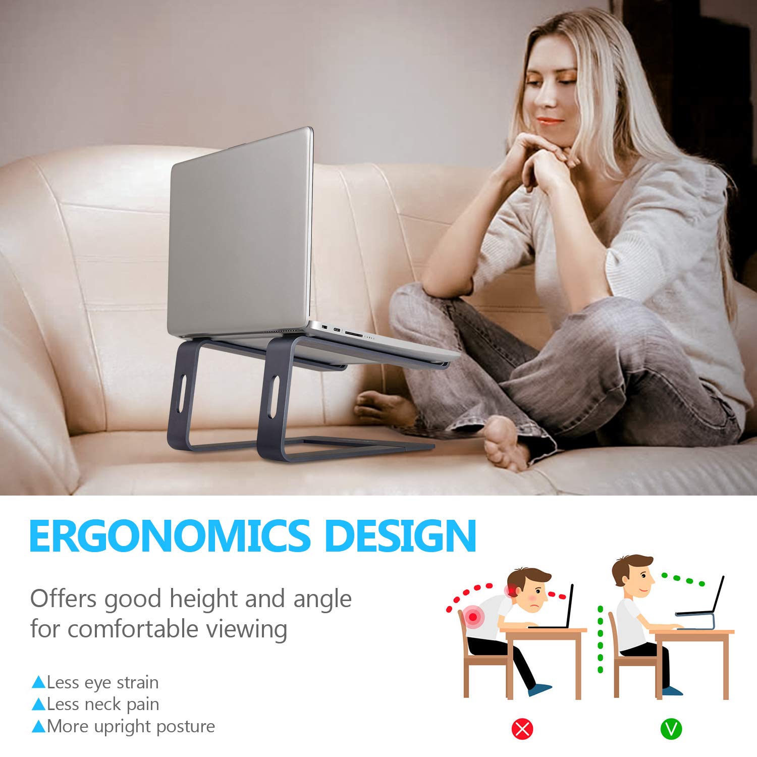 skrebba Laptop Stand, Portable Ergonomic Computer Lifter Laptop Desktop Stand, Detachable Cooling Notebook MacBook Air Pro Riser Holder Stand for Dell, HP, Lenovo, Samsung More 10-15.6 inch Laptops