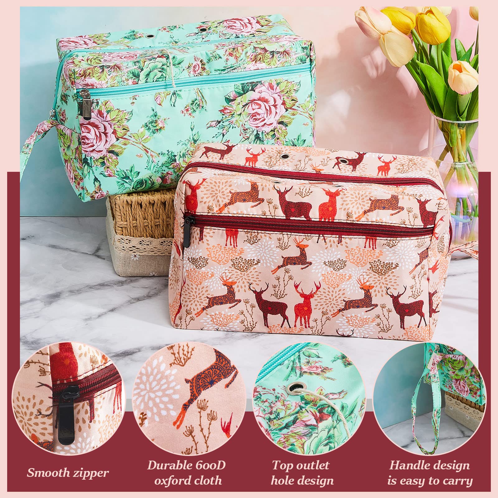 2 Pieces Yarn Crochet Bag Carrying Knitting Bag Yarn Bags for Crocheting Yarn Storage Organizer with Zipper Closure and Pocket for Yarn Skeins Crochet Hooks Knitting Needles Small Project Accessories