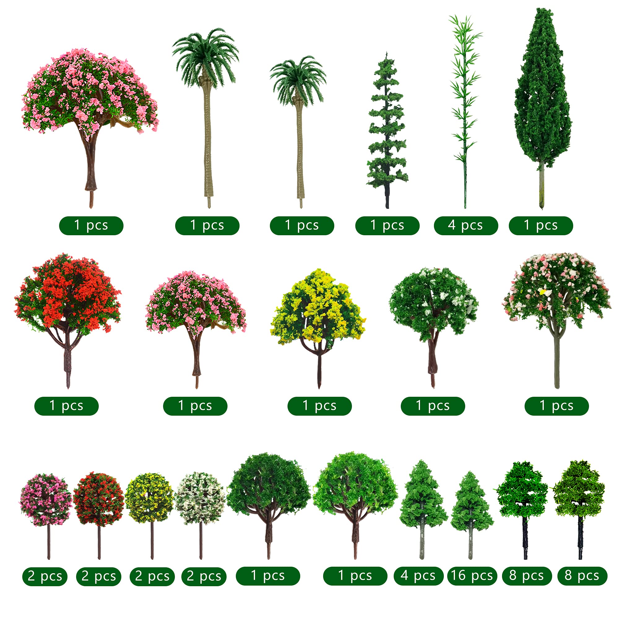 60pcs Model Trees Mixed Miniature Trees Plants Model Tree Train Scenery Artificial Fake Trees Model Railroad Scenery Diorama Supplies for DIY Crafts, Building Model, Scenery Landscape