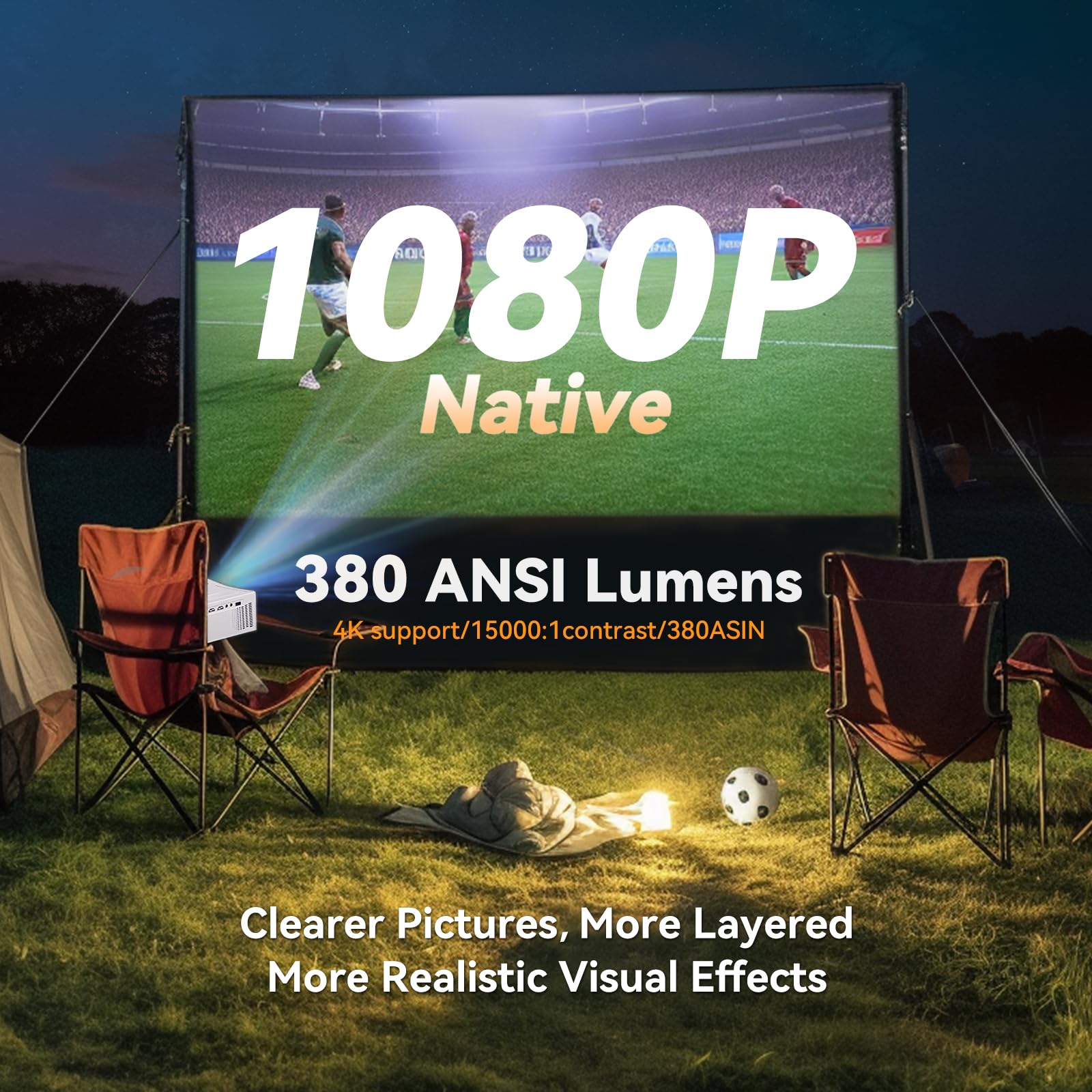 5G WiFi Bluetooth Projector, Native 1080P Outdoor Movie Projector with 350" Display, 18000L Home Theater Video Projector 4K Supported, LED Video Projector Compatible with TV Stick, Phone/PC